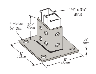 Square Double Strut Post Base Standard, For Unistrut Channel, 12 Hole ...