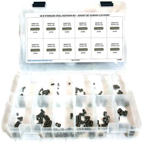 Kit Assortment, Socket Set Screws, Cup Point, Stainless Steel 18-8, 256 ...