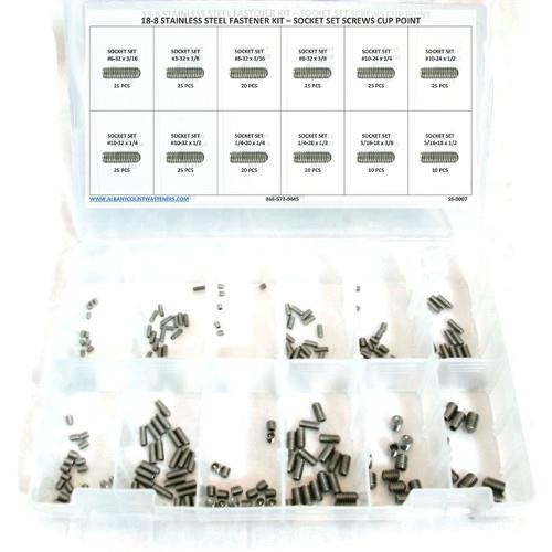 Kit Assortment, Socket Set Screws, Cup Point, Stainless Steel 18-8, 256 ...