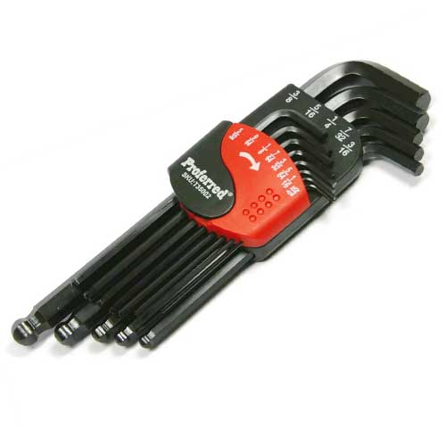 Long Arm Ball Point Premium Hex Allen Key Set , SAE Inch Sizes, 13 Pieces