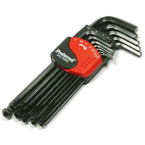 Long Arm Ball Point Premium Hex Allen Key Set , Metric Sizes, 12 Pieces