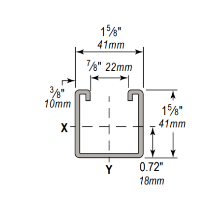 Solid Strut Channel 12 Gauge 1-5/8" x 1-5/8", Aluminum - 10 Foot Long